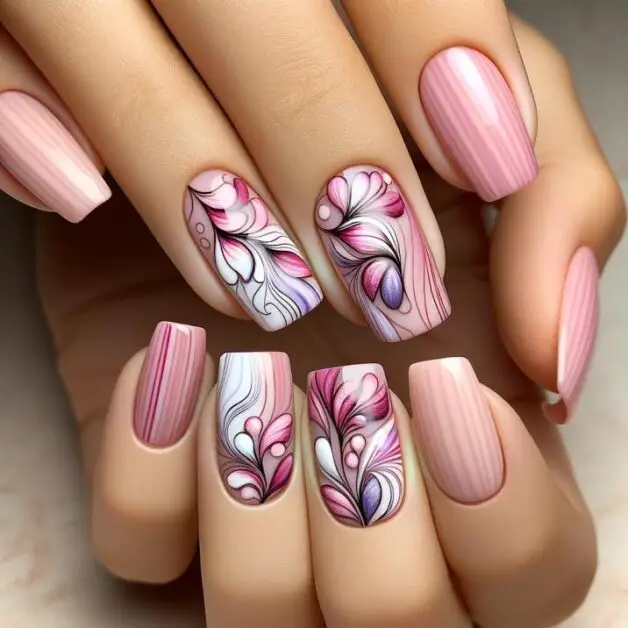 35 Light Pink Nails With Flower Designs